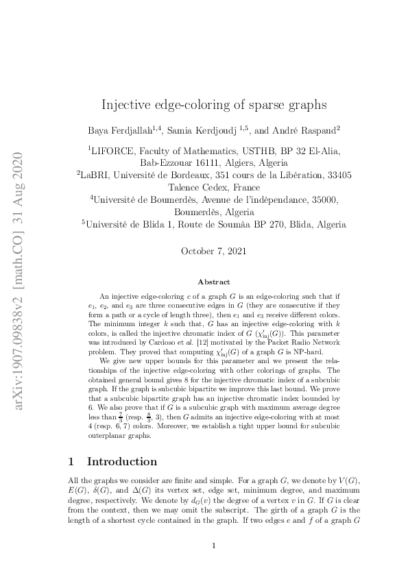 (PDF) Induced star arboricity and injective edge-coloring of graphs