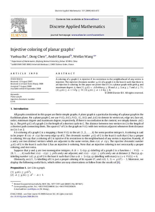 (PDF) Injective coloring of planar graphs | André Raspaud - Academia.edu
