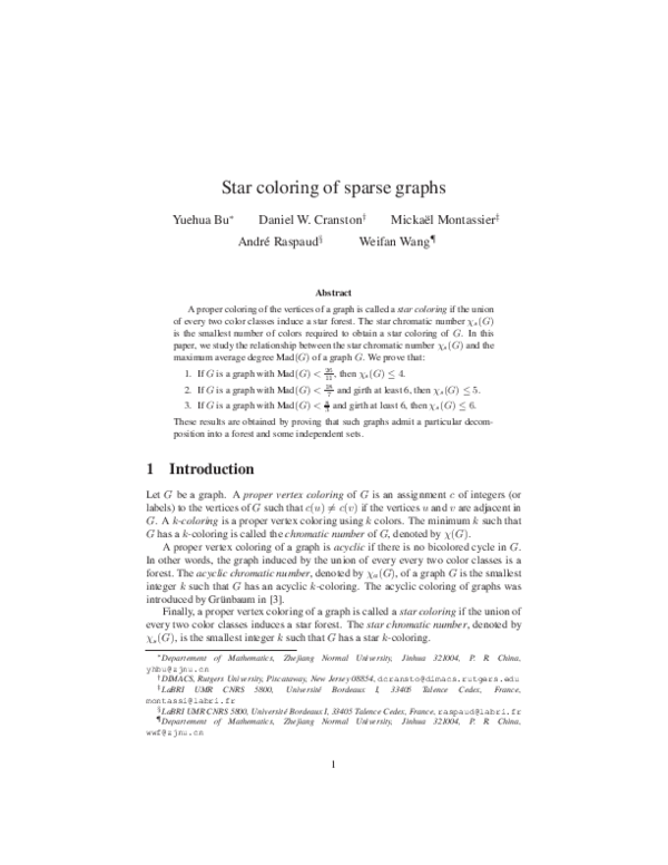 (PDF) Star coloring of sparse graphs