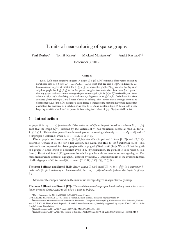 (PDF) Limits of Near-Coloring of Sparse Graphs