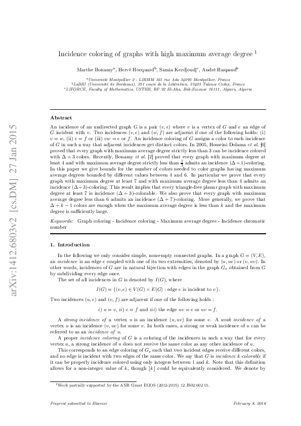 (PDF) Incidence coloring of graphs with high maximum average degree