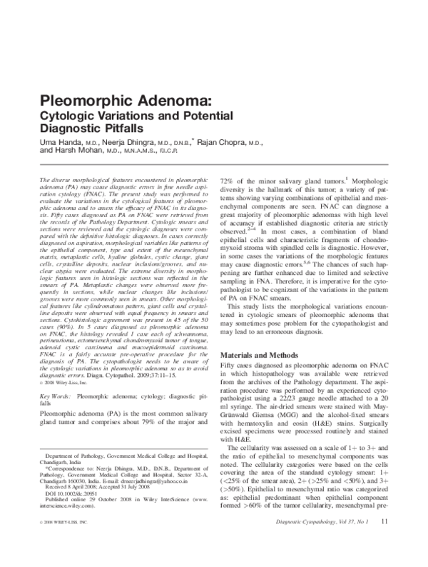 (PDF) Pleomorphic adenoma: Cytologic variations and potential ...