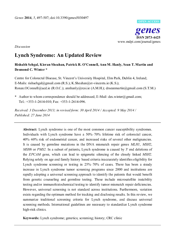 (PDF) Lynch Syndrome: An Updated Review