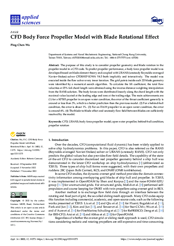 (PDF) CFD Body Force Propeller Model with Blade Rotational Effect