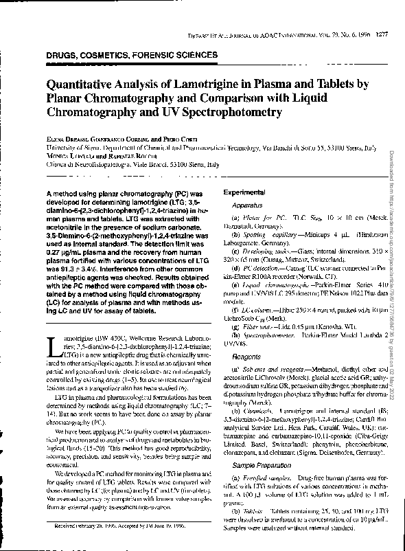 (PDF) Quantitative Analysis of Lamotrigine in Plasma and Tablets by ...