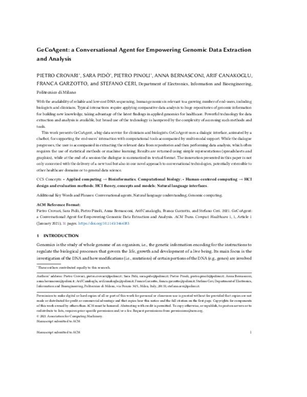 (PDF) GeCoAgent: A Conversational Agent for Empowering Genomic Data Extraction and Analysis