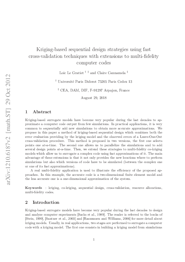 (PDF) Kriging-based sequential design strategies using fast cross-validation techniques with ...
