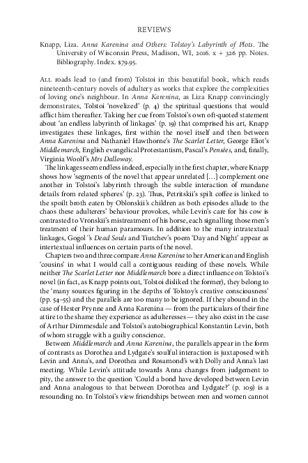 (PDF) Review of Anna Karenina and Others: Tolstoy's Labyrinth of Plots ...