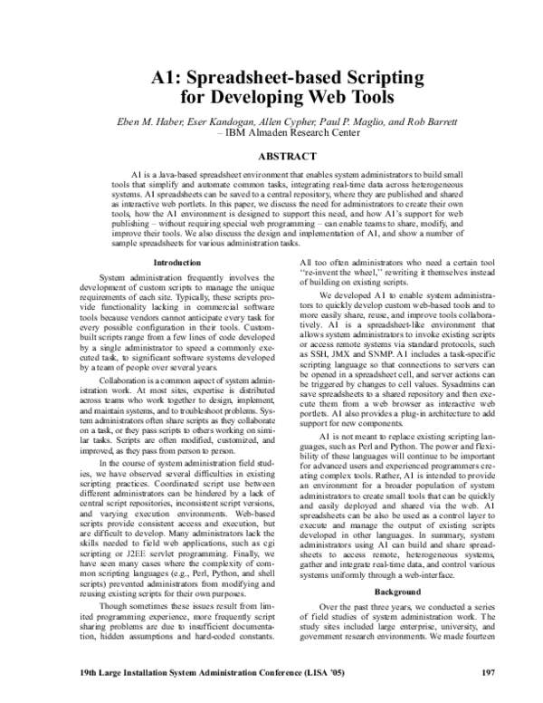 (PDF) A1: Spreadsheet-Based Scripting for Developing Web Tools