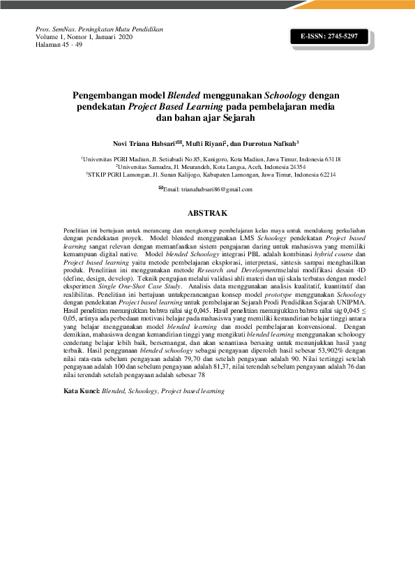 (PDF) Pengembangan Model Blended Menggunakan Schoology Dengan Pendekatan Project Based Learning ...