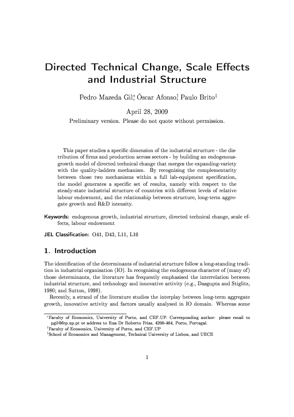 (PDF) Directed Technical Change, Scale E ects and Industrial Structure
