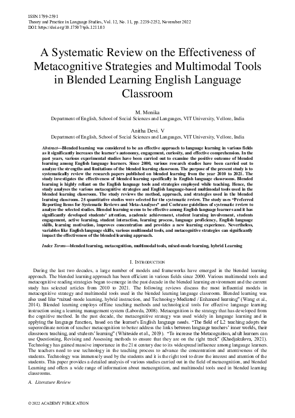 (PDF) A Systematic Review on the Effectiveness of Metacognitive ...