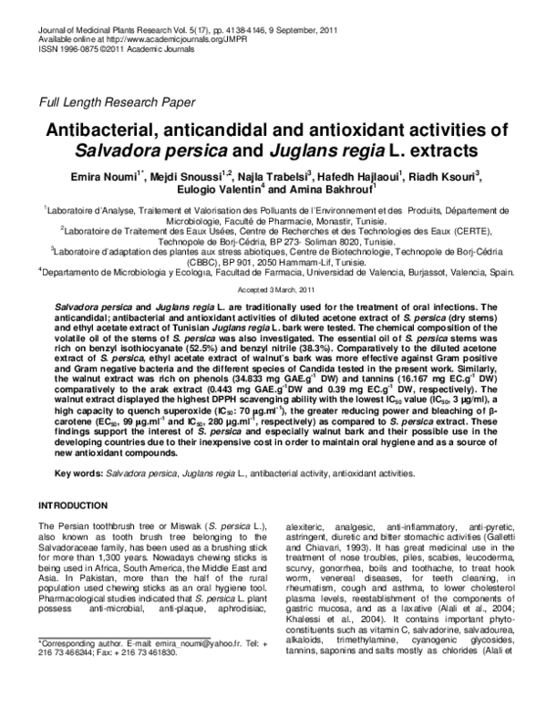 (PDF) Antibacterial, anticandidal and antioxidant activities of Salvadora persica and Juglans ...