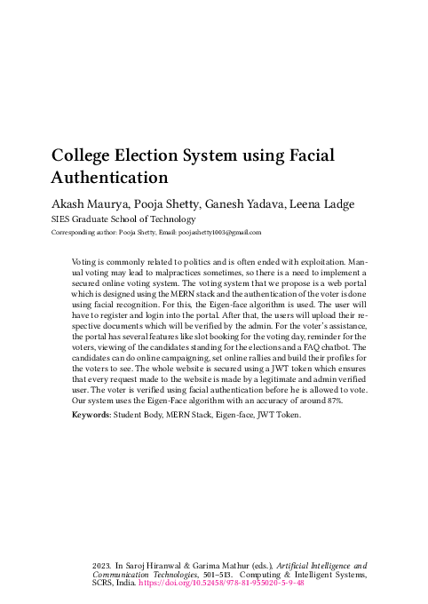 (PDF) College Election System using Facial Authentication