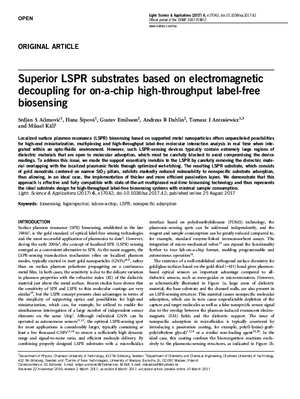 (PDF) Superior LSPR substrates based on electromagnetic decoupling for ...