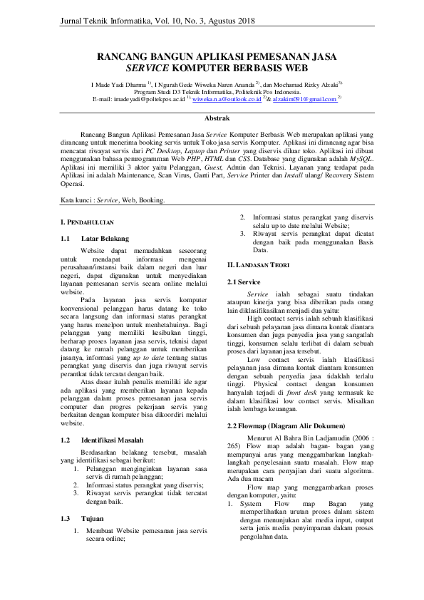 (PDF) Rancang Bangun Aplikasi Pemesanan Jasa Service Komputer Berbasis Web