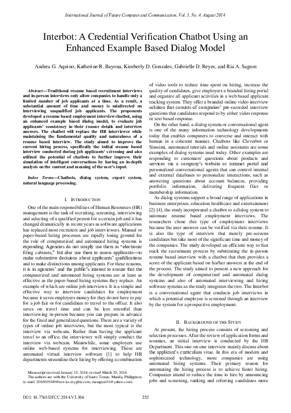 (PDF) Interbot: A Credential Verification Chatbot Using an Enhanced Example Based Dialog Model