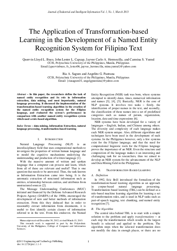 (PDF) The Application of Transformation-based Learning in the ...