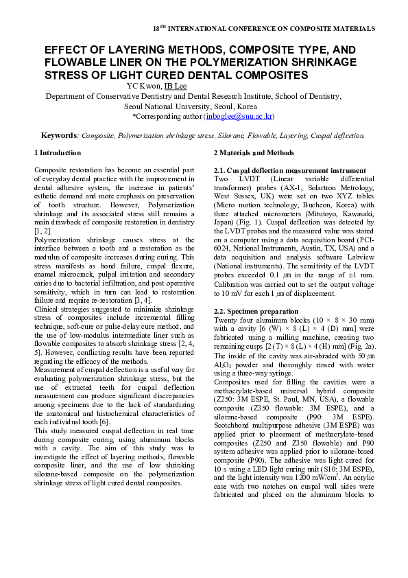 Pdf Effect Of Layering Methods Composite Type And Flowable Liner On The Polymerization
