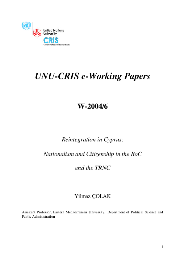 (PDF) UNU-CRIS e-Working Papers W-2004 / 6 Reintegration in Cyprus ...