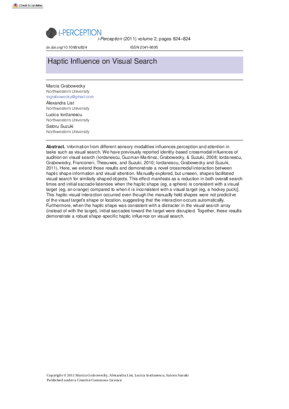 (PDF) Haptic Influence on Visual Search | Marcia Grabowecky - Academia.edu