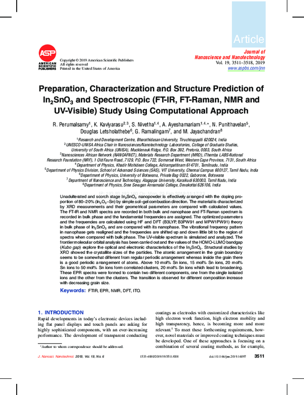 (PDF) Preparation, Characterization and Structure Prediction of In2SnO3 and Spectroscopic (FT-IR ...