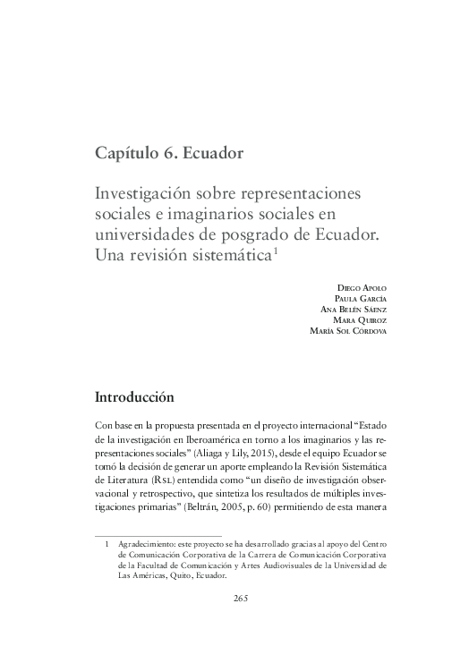 (PDF) Capítulo 6. Ecuador. Investigación sobre representaciones sociales e imaginarios sociales ...