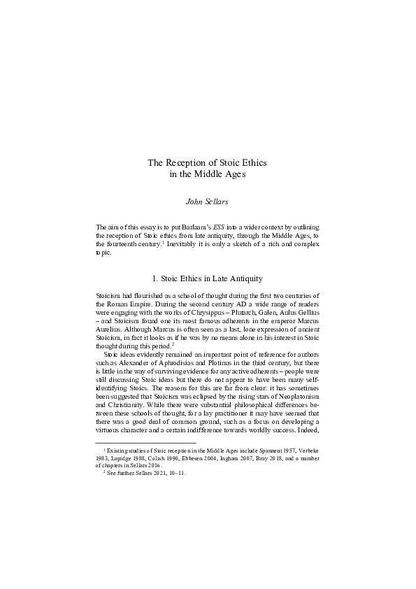 (PDF) The Reception of Stoic Ethics in the Middle Ages