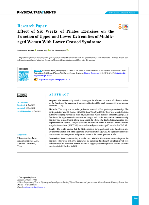 (PDF) Research Paper Effect of Six Weeks of Pilates Exercises on the ...