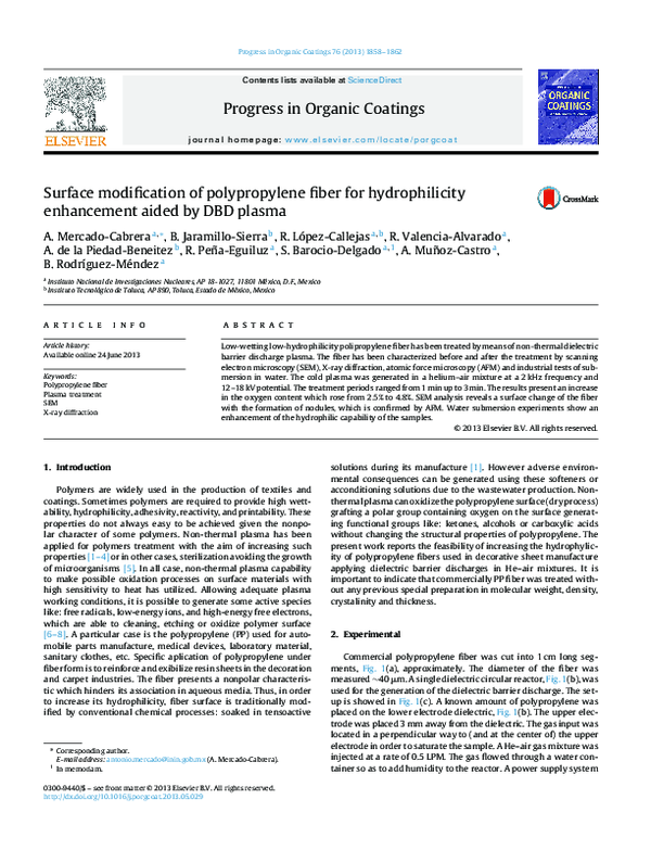 (PDF) Surface modification of polypropylene fiber for hydrophilicity ...