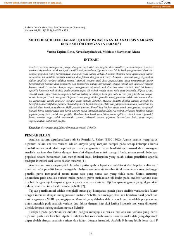 (PDF) Metode Scheffe Dalam Uji Komparasi Ganda Analisis Varians Dua Faktor Dengan Interaksi