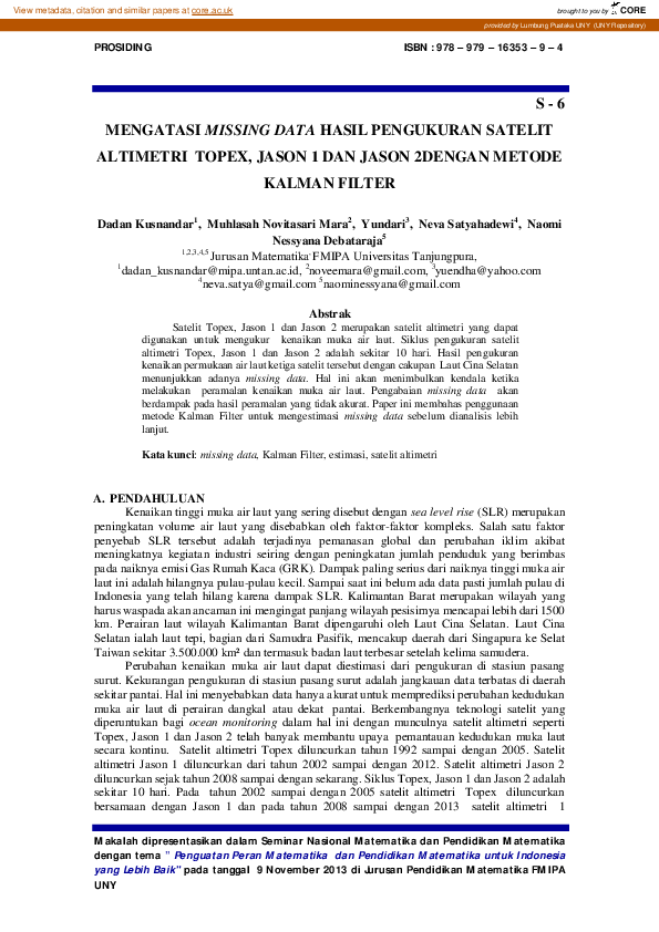 (PDF) Mengatasi Missing Data Hasil Pengukuran Satelit Altimetri Topex ...