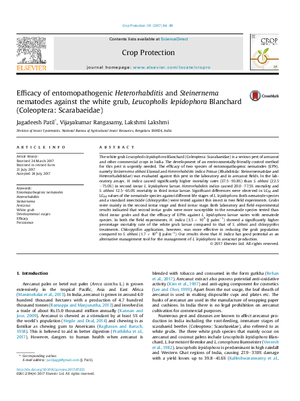 (PDF) Efficacy of entomopathogenic Heterorhabditis and Steinernema nematodes against the white ...