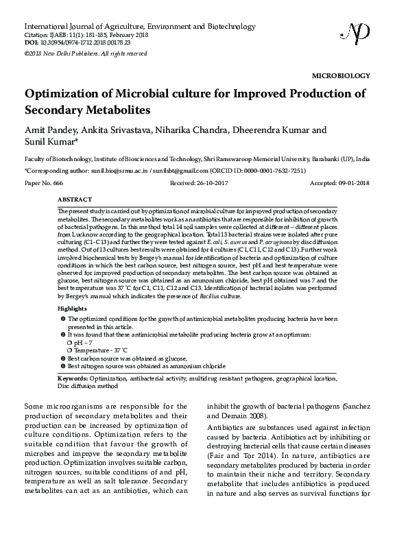 (PDF) Optimization of Microbial culture for Improved Production of ...