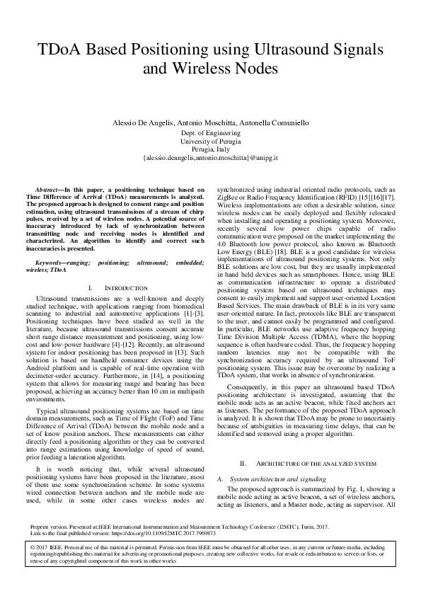 (PDF) TDoA based positioning using ultrasound signals and wireless nodes