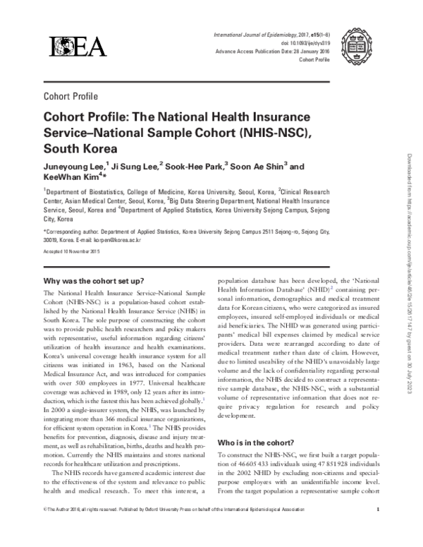 (PDF) Cohort Profile: The National Health Insurance Service–National ...
