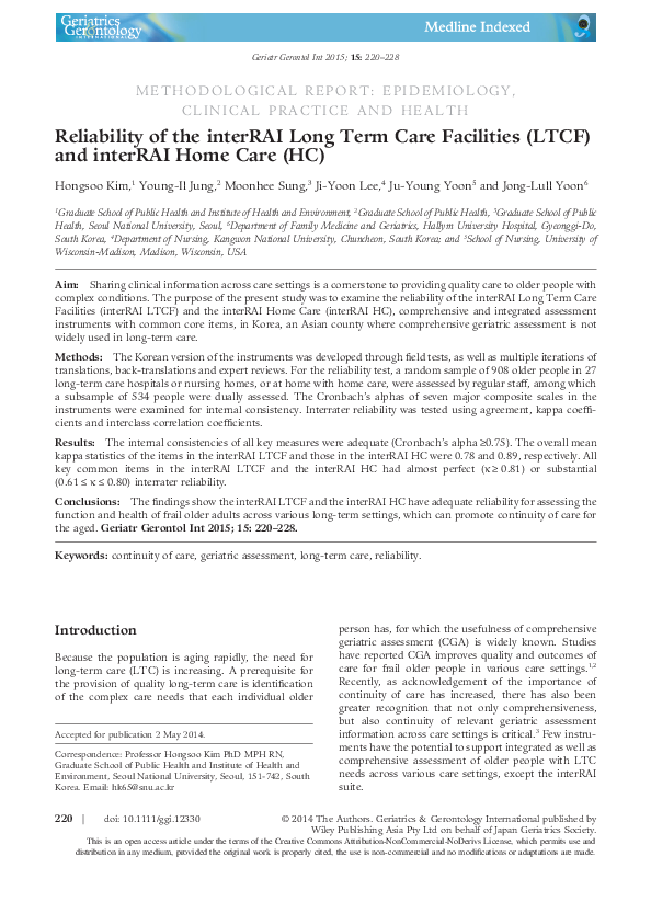 (PDF) Reliability of the interRAI Long Term Care Facilities (LTCF) and ...