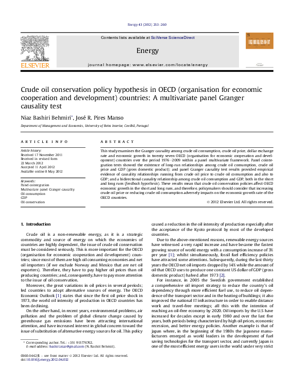 (PDF) Crude oil conservation policy hypothesis in OECD (organisation ...