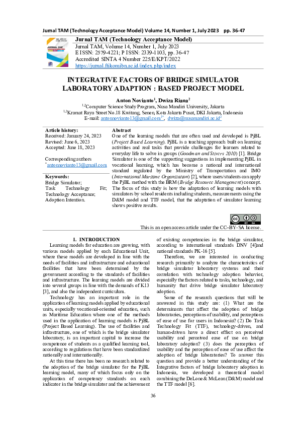 (PDF) INTEGRATIVE FACTORS OF BRIDGE SIMULATOR LABORATORY ADAPTION : BASED PROJECT MODEL