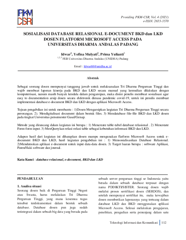 (PDF) SOSIALISASI DATABASE RELASIONAL E-DOCUMENT BKD dan LKD DOSEN ...