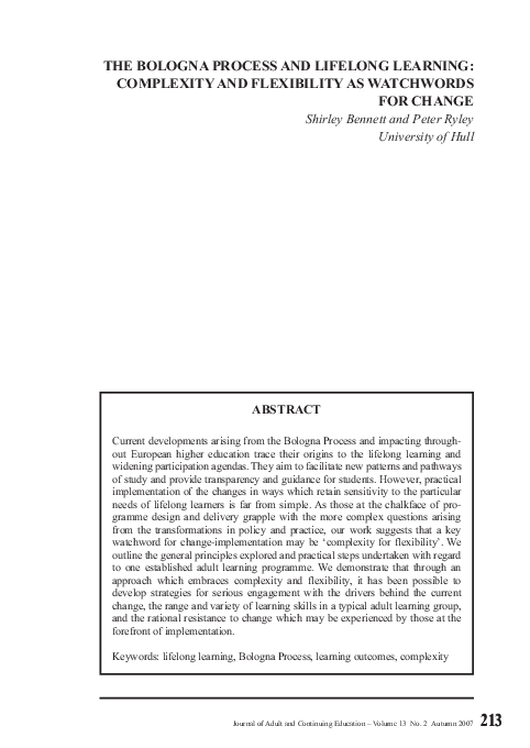 (PDF) The Bologna Process and Lifelong Learning: Complexity and Flexibility as Watchwords for Change