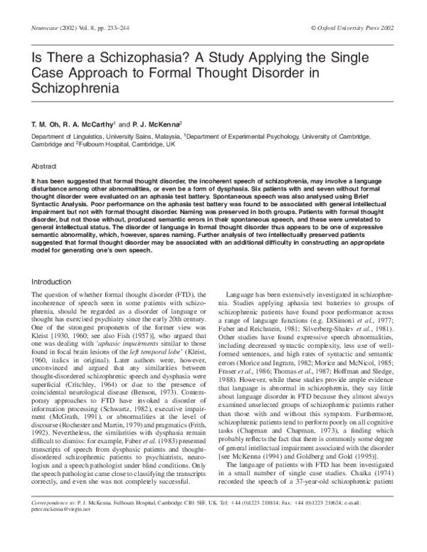 (PDF) Is There a Schizophasia? A Study Applying the Single Case ...
