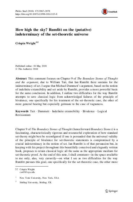 (PDF) How high the sky? Rumfitt on the (putative) indeterminacy of the ...