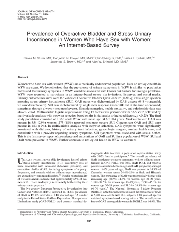 (PDF) Prevalence of overactive bladder and stress urinary incontinence ...
