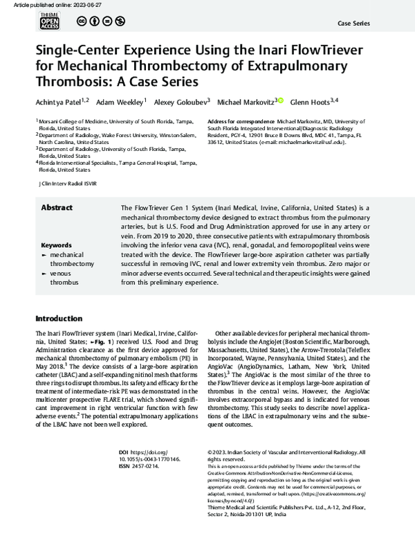 (PDF) Single-Center Experience Using the Inari FlowTriever for ...