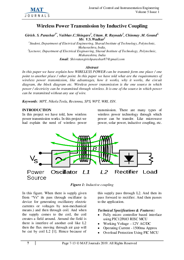Pdf Wireless Power Transmission By Inductive Coupling