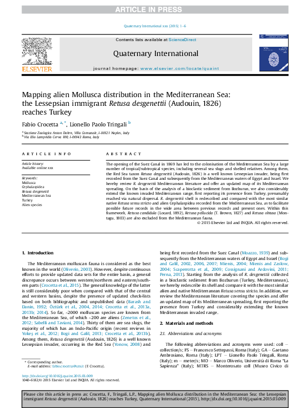 (PDF) Mapping alien Mollusca distribution in the Mediterranean Sea: the ...