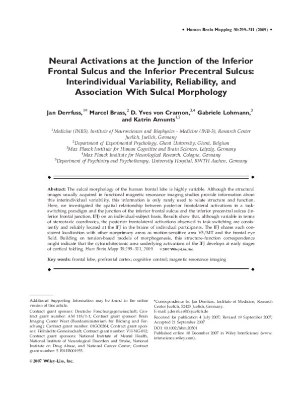 (PDF) Neural activations at the junction of the inferior frontal sulcus and the inferior ...