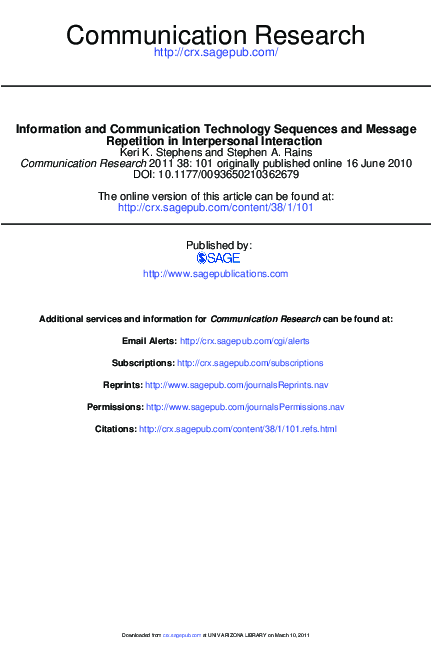 (PDF) Repetition in Interpersonal Interaction Information and Communication Technology Sequences ...