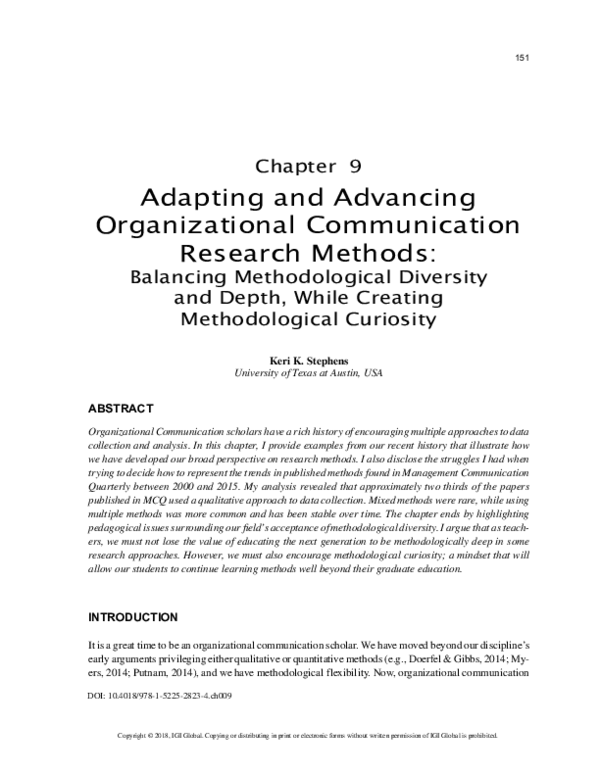 (PDF) Adapting and Advancing Organizational Communication Research Methods